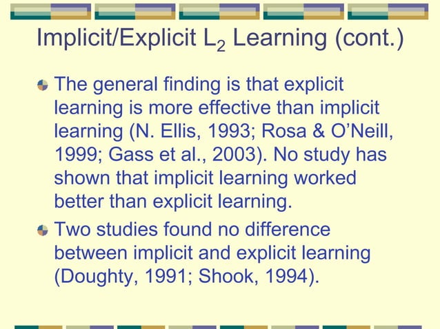 Implicit & Explicit learning, knowledge and instruction