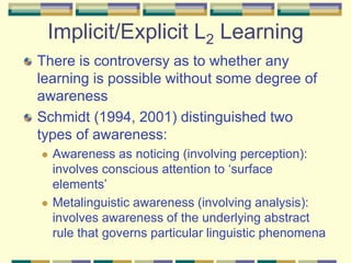 Implicit & Explicit learning, knowledge and instruction