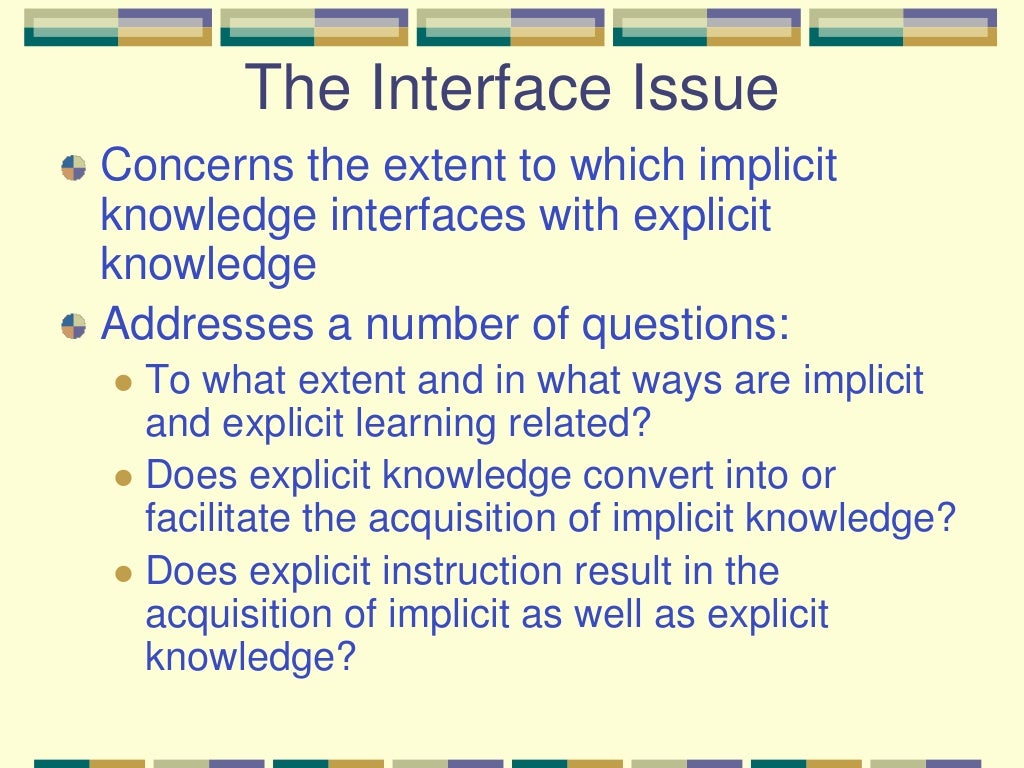 Implicit & Explicit learning, knowledge and instruction Implicit & Explicit learning, knowledge and instruction