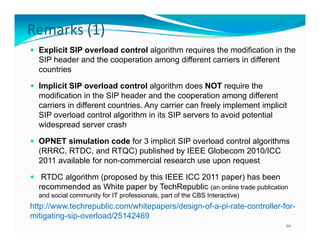 Design Of A PI Rate Controller For Mitigating SIP Overload | PPT