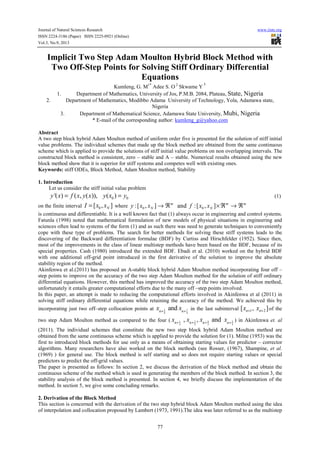 Implicit two step adam moulton hybrid block method with two off step points for solving stiff ...