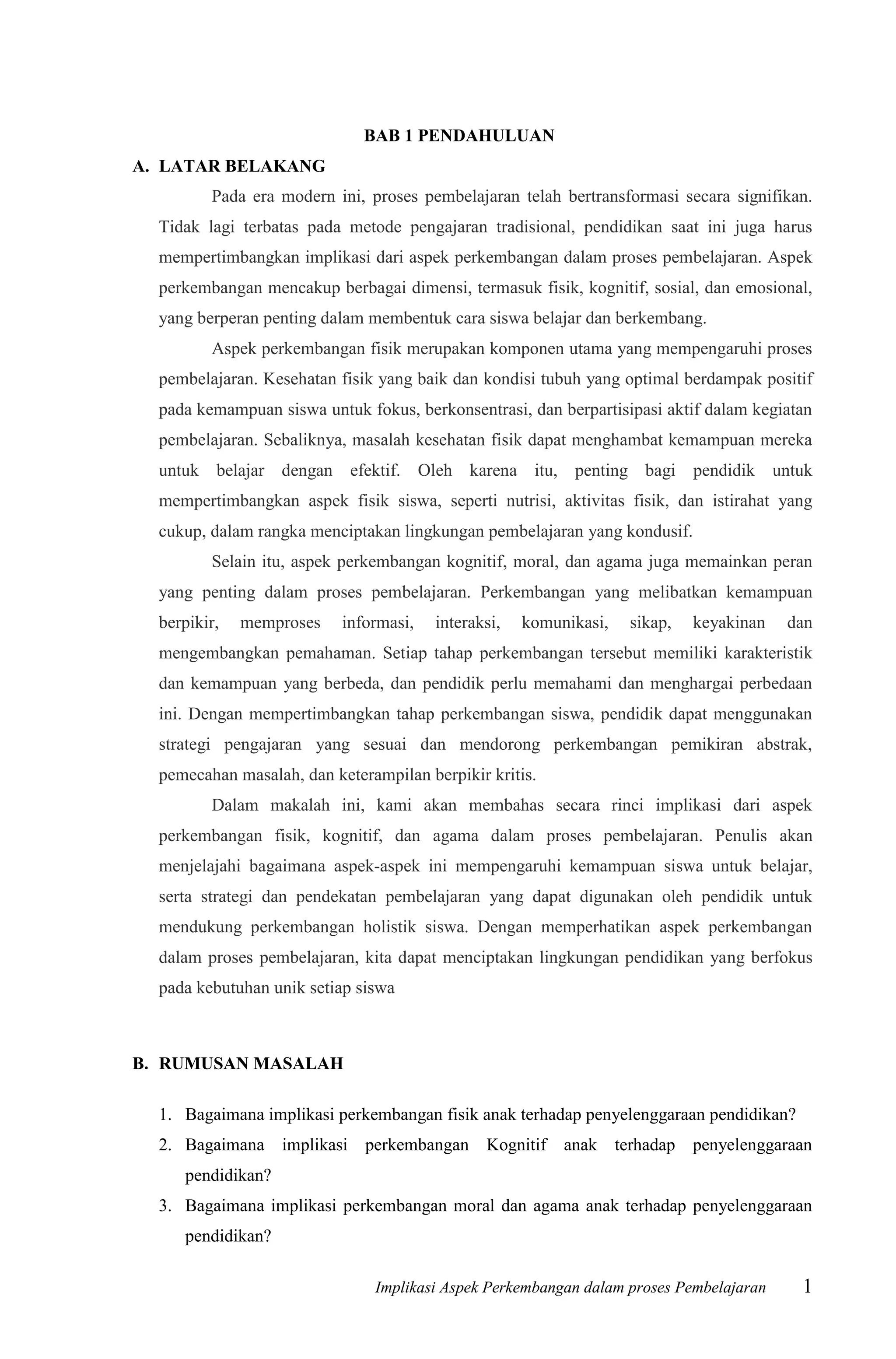 Implikasi Aspek Perkembangan dalam Proses Pembelajaran.doc