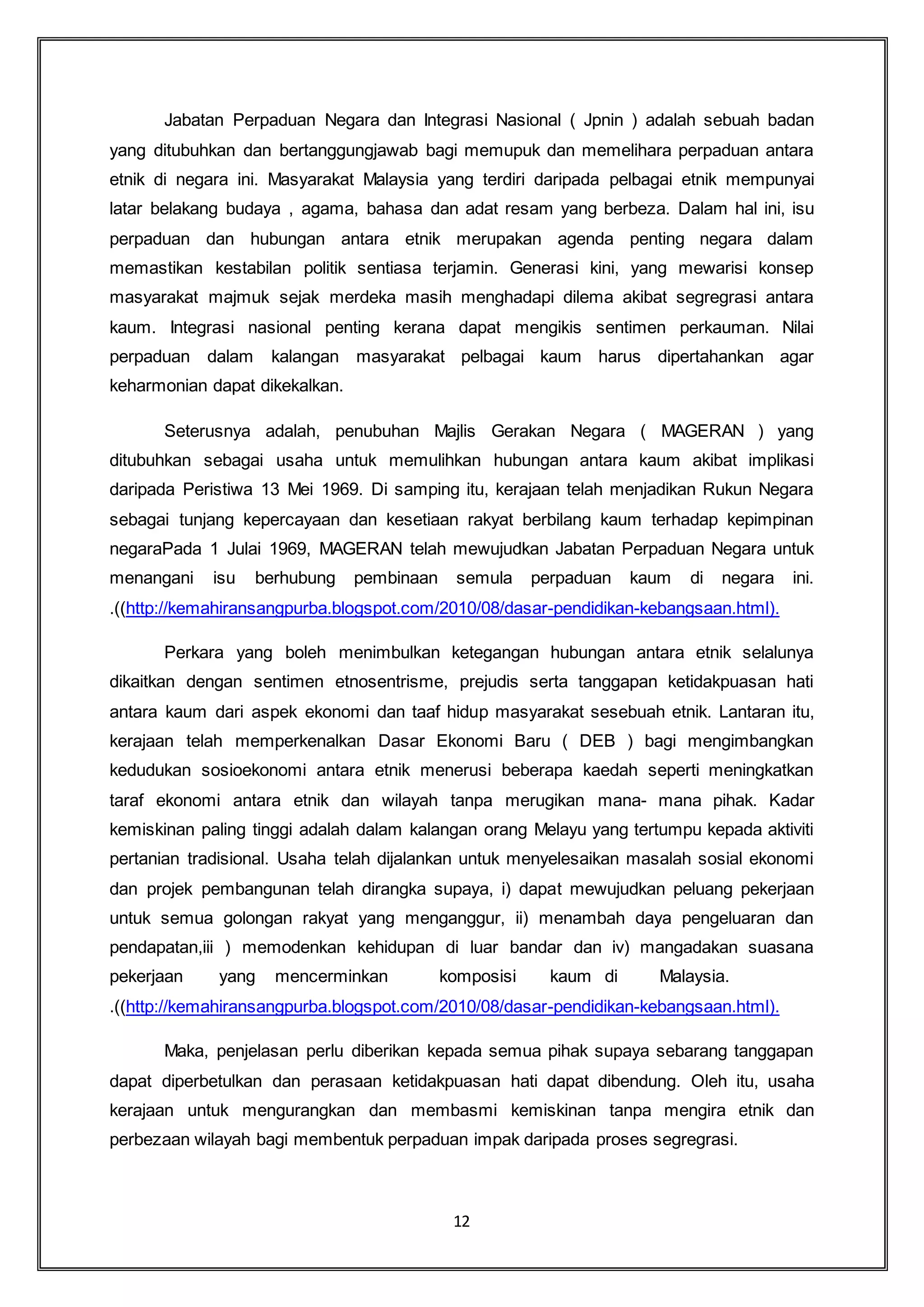 Implikasi segregasi terhadap perpaduan kaum di malaysia | DOCX