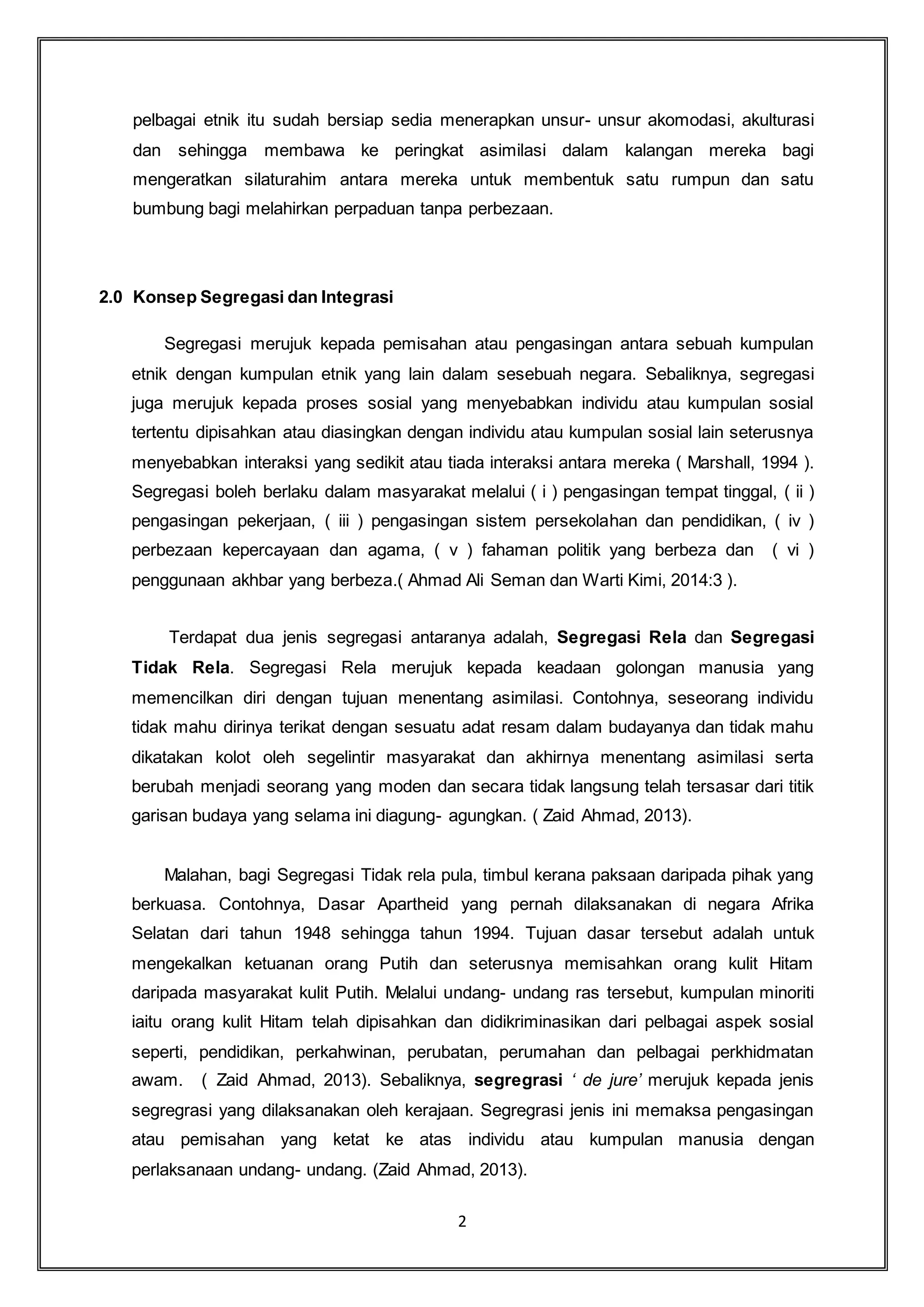 Implikasi segregasi terhadap perpaduan kaum di malaysia | DOCX