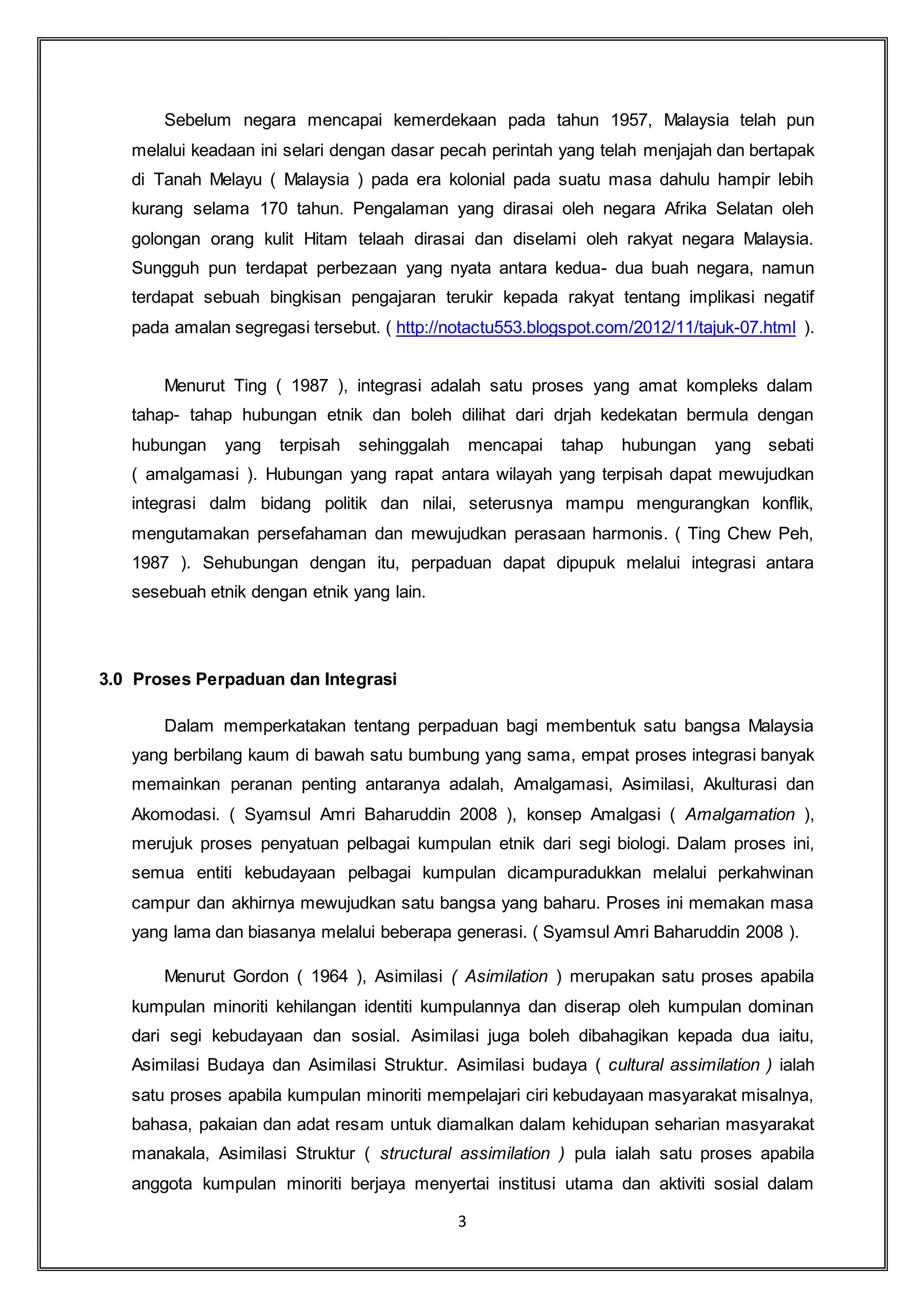 Implikasi segregasi terhadap perpaduan kaum di malaysia | DOCX