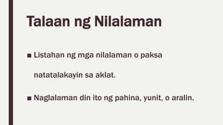 Impormasyon sa taalan ng nilalaman | PPTX