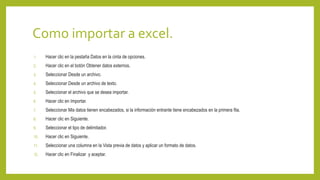 Importación y exportación de datos en excel | PPTX