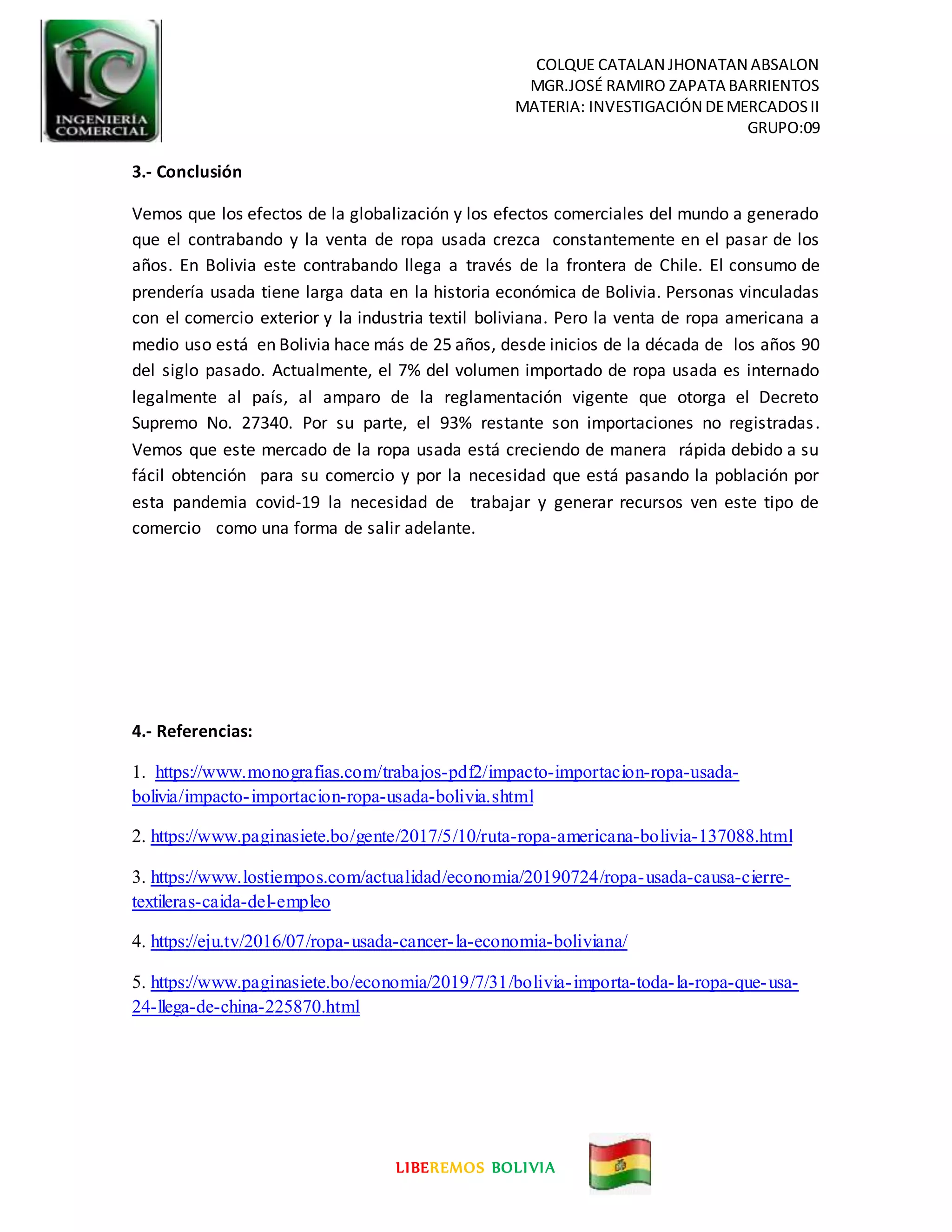 Importacion de ropa usada jhonatan colque | DOCX