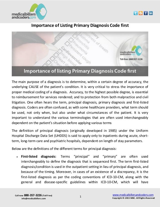 Importance Of Listing Primary Diagnosis Code First Importance Of Listing Primary Diagnosis Code First