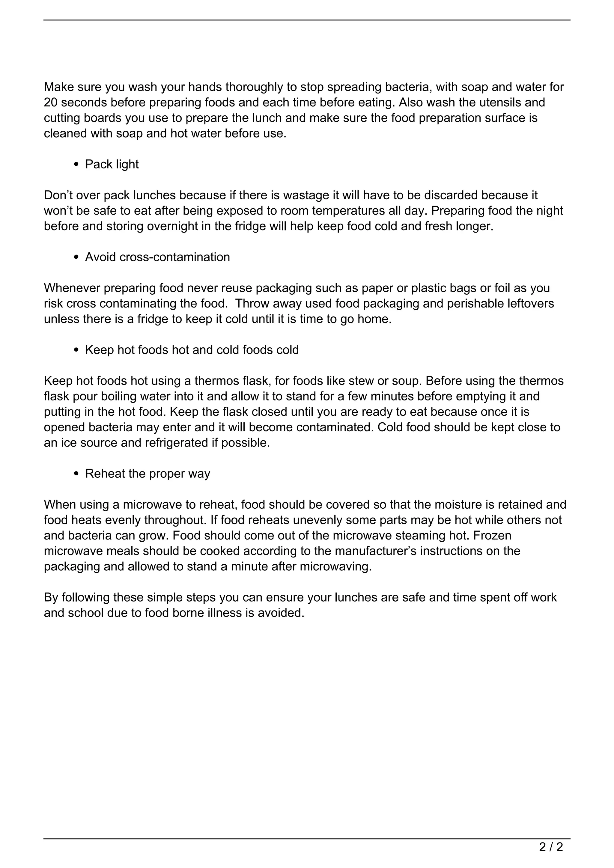 Importance of Packing a Safe Lunch | PDF