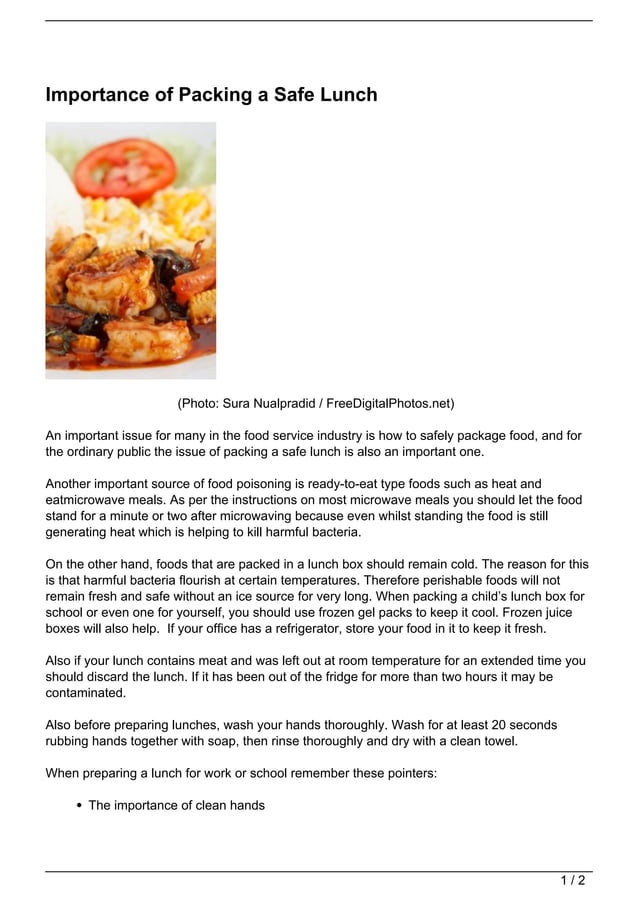 Importance of Packing a Safe Lunch | PDF