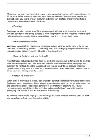 Importance of Packing a Safe Lunch | PDF