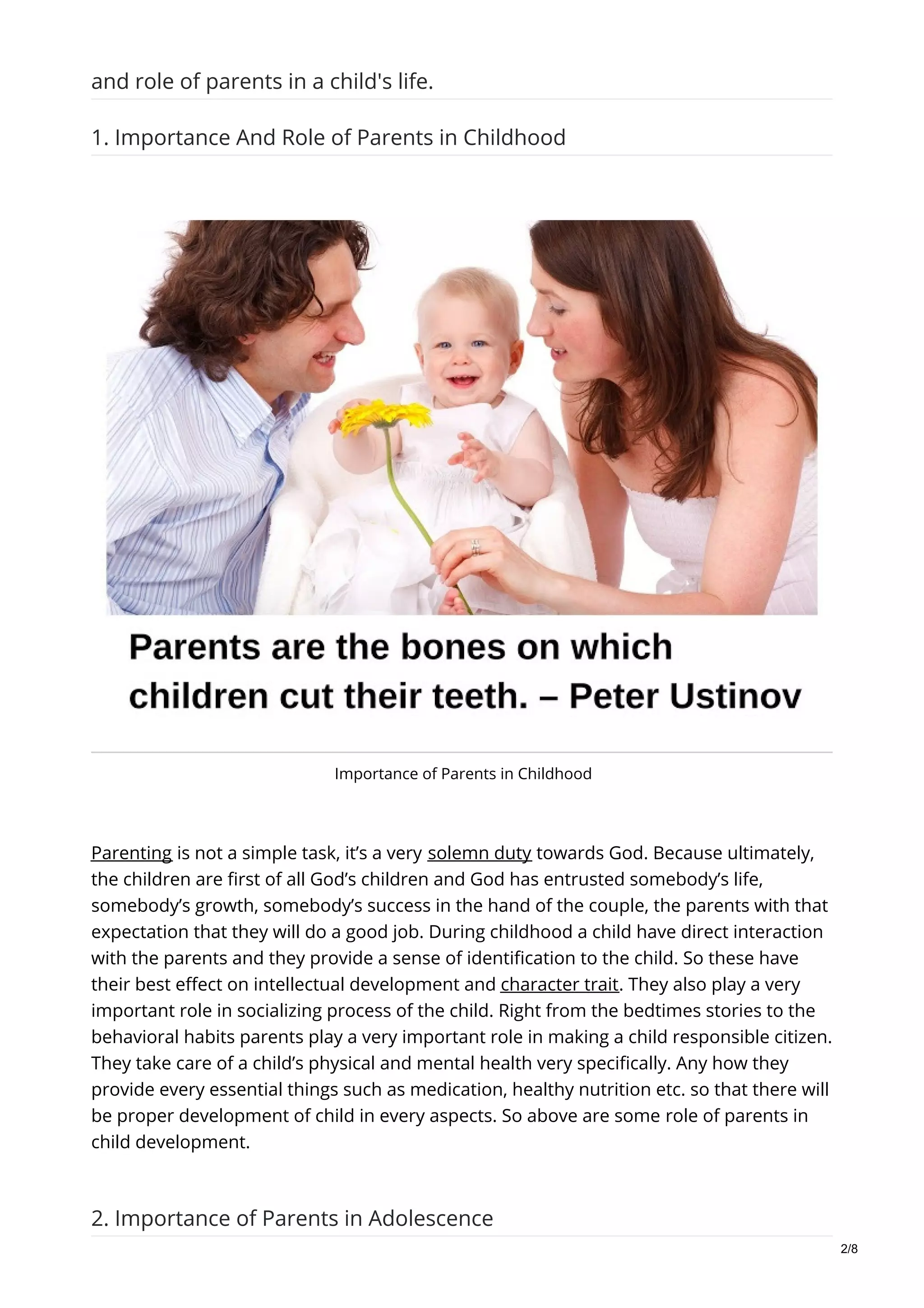 Importance and role of parents | PDF