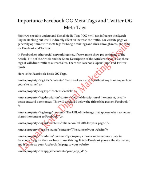 Importance Facebook OG Meta Tags and Twitter OG Meta Tags | PDF