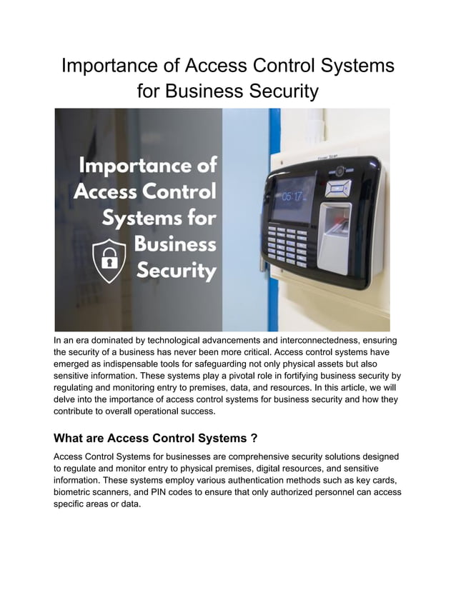 Importance of Access Control Systems for Business Security.pdf | Home Security | Home & Garden