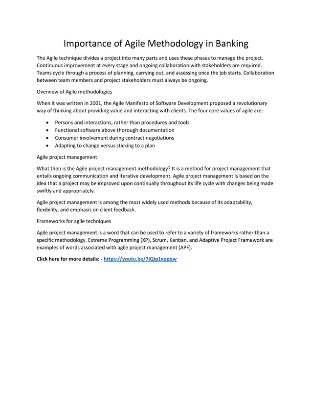 Importance of Agile Methodology in Banking.docx | Business | Business and Finance