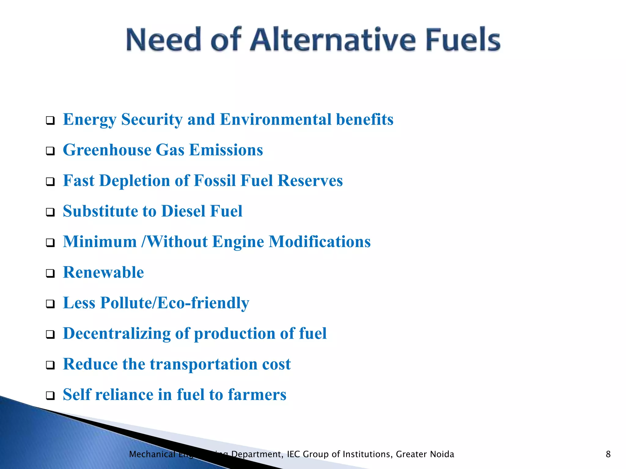 Importance of alternative fuels by Mukesh Kumar | PPT