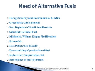Importance of alternative fuels by Mukesh Kumar | PPTX
