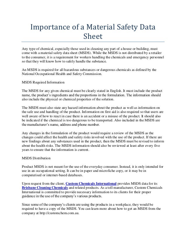 Importance Of A Material Safety Data Sheet Importance Of A Material Safety Data Sheet