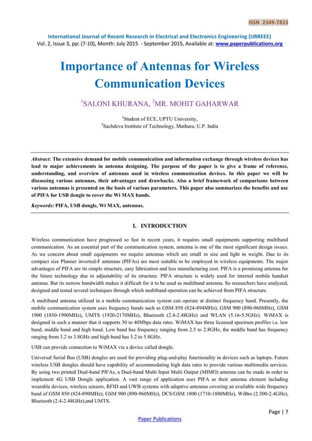 Importance of Antennas for Wireless Communication Devices | PDF