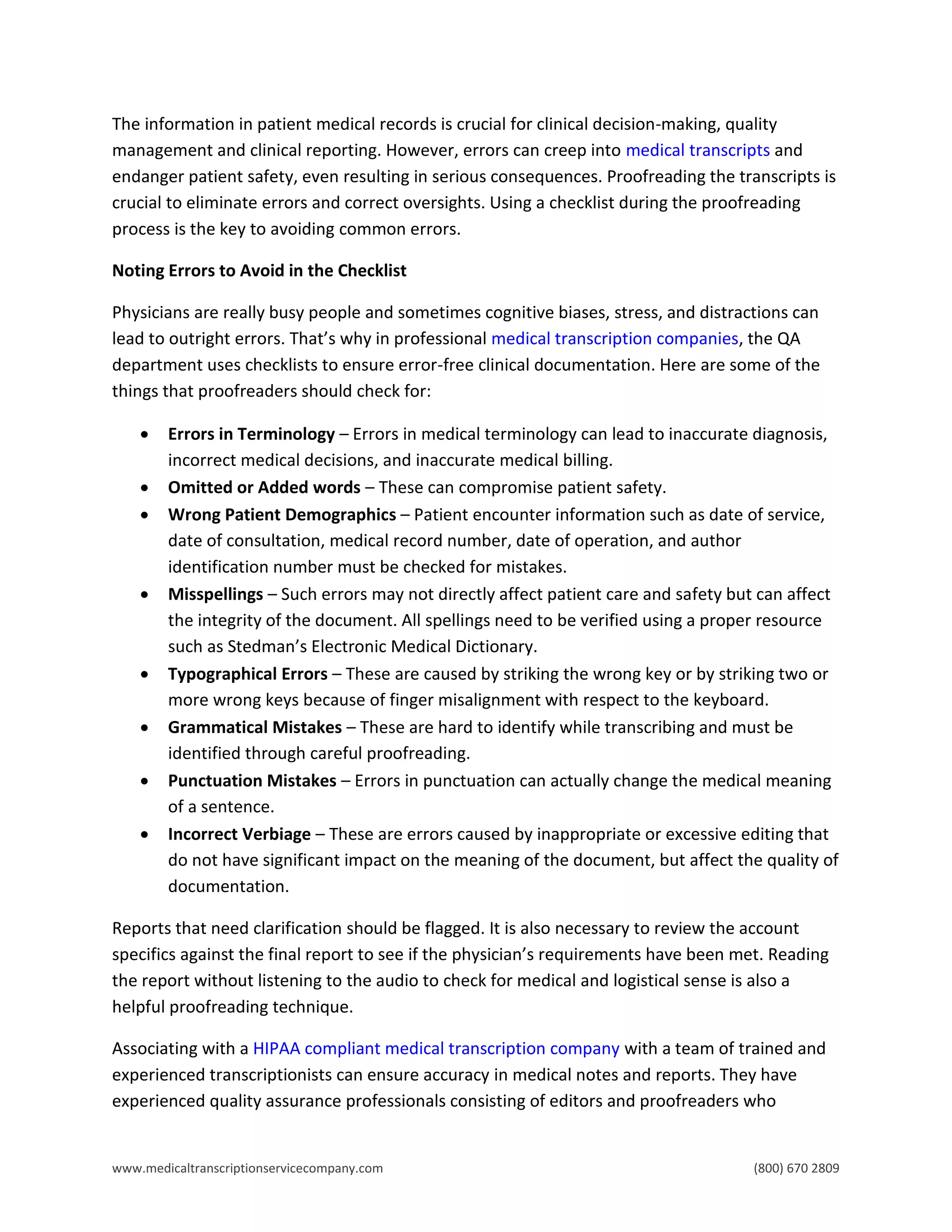 Importance of a Proofreading Checklist for Medical Transcripts | PDF