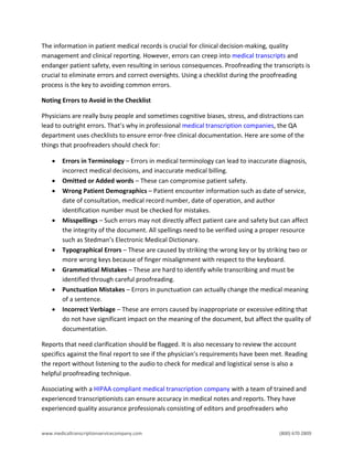 Importance of a Proofreading Checklist for Medical Transcripts | PDF ...