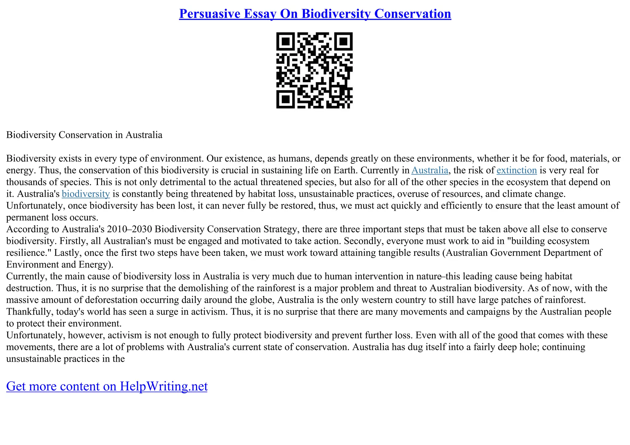 Importance Of Biodiversity Conservation | PDF
