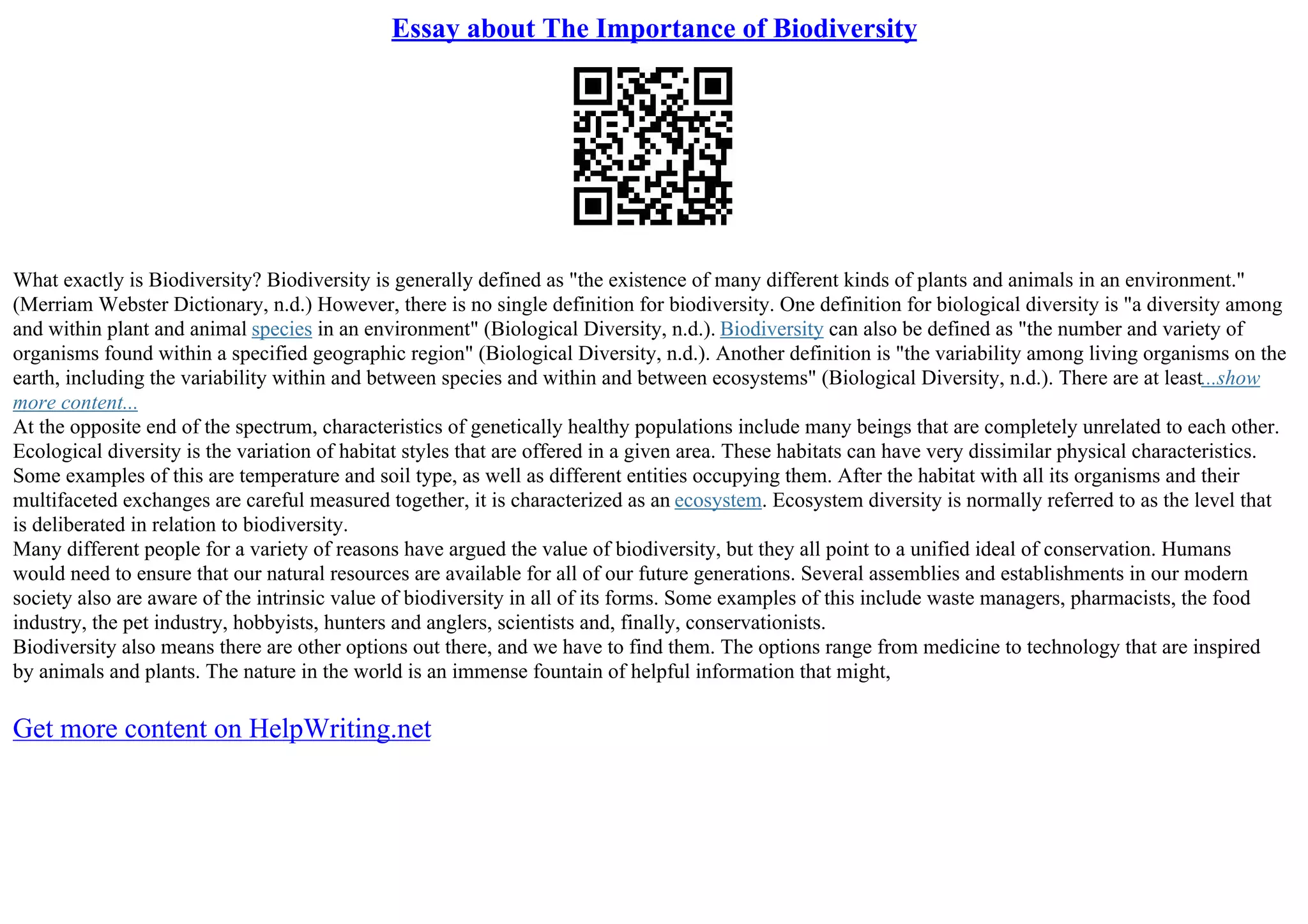Importance Of Biodiversity Conservation | PDF