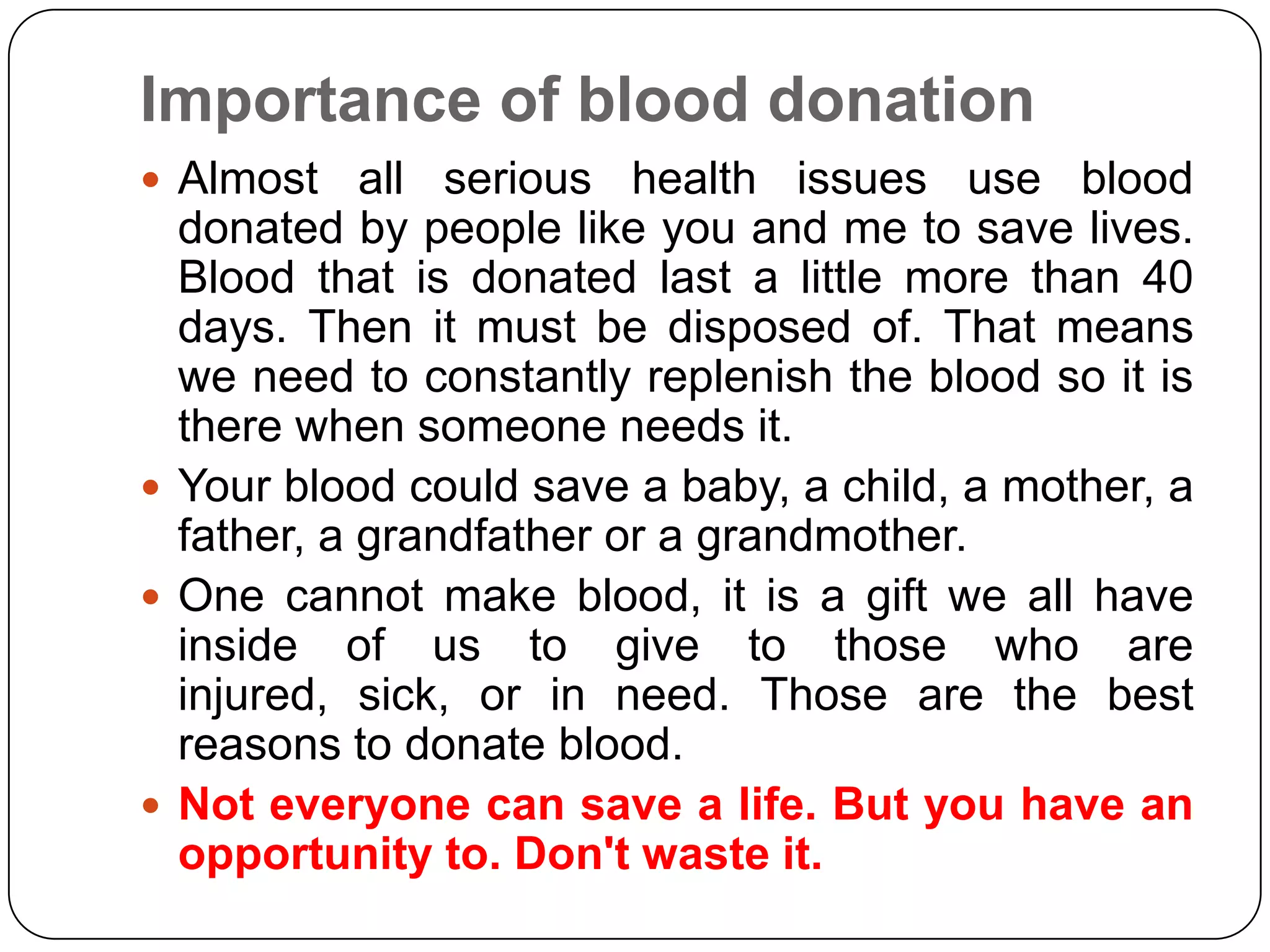 Importance of blood donation | PPTX