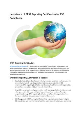 Importance of BRSR Reporting Certification for ESG Compliance | PDF