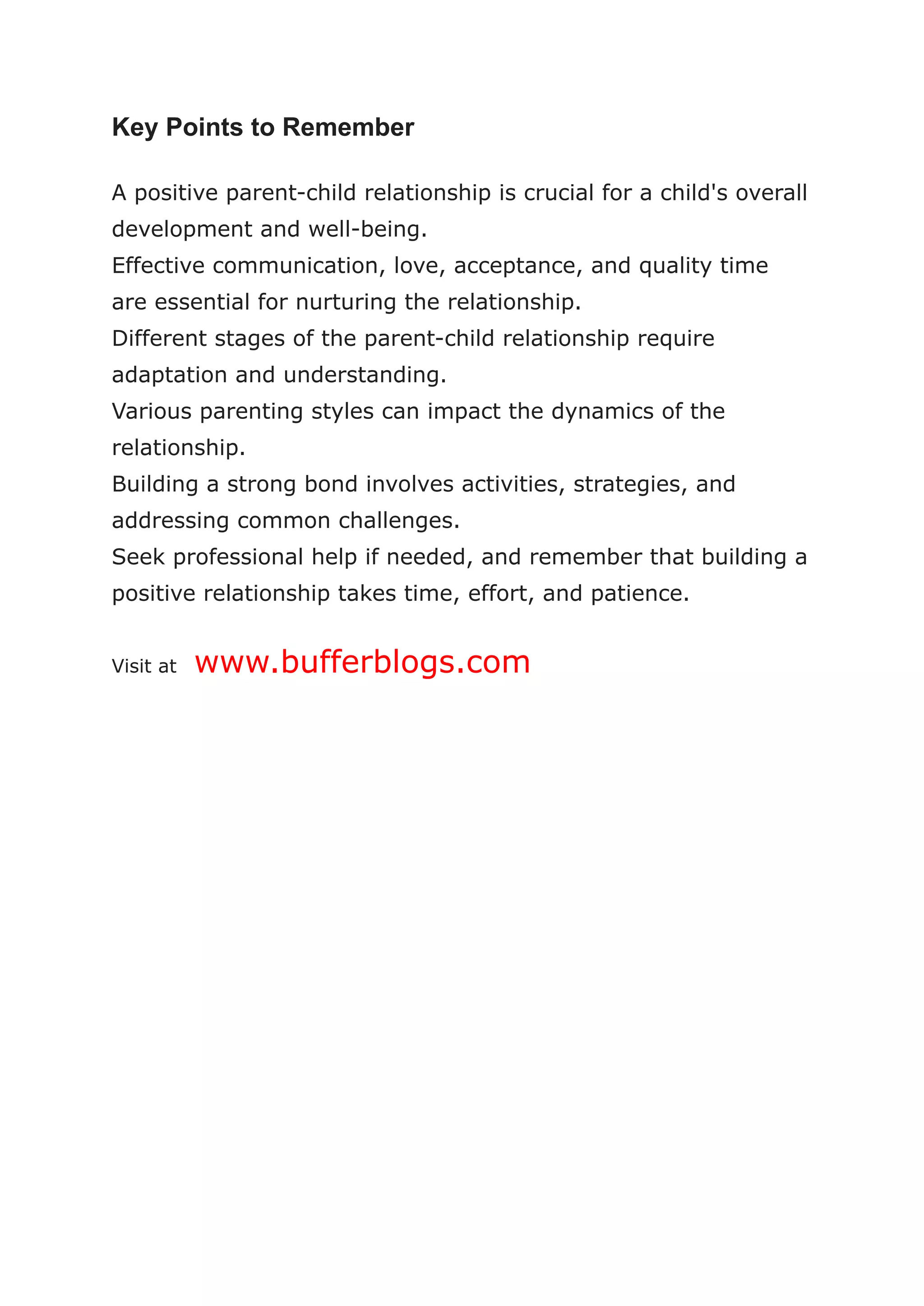 Importance Of Building Parents Child Relationships Pdf