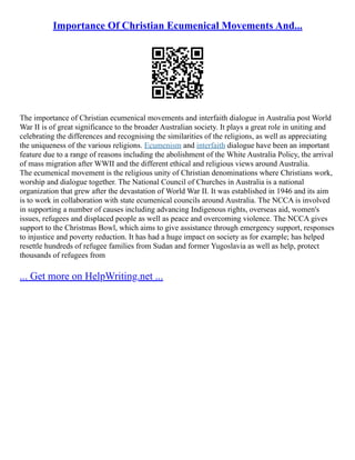 Importance Of Christian Ecumenical Movements And... | PDF