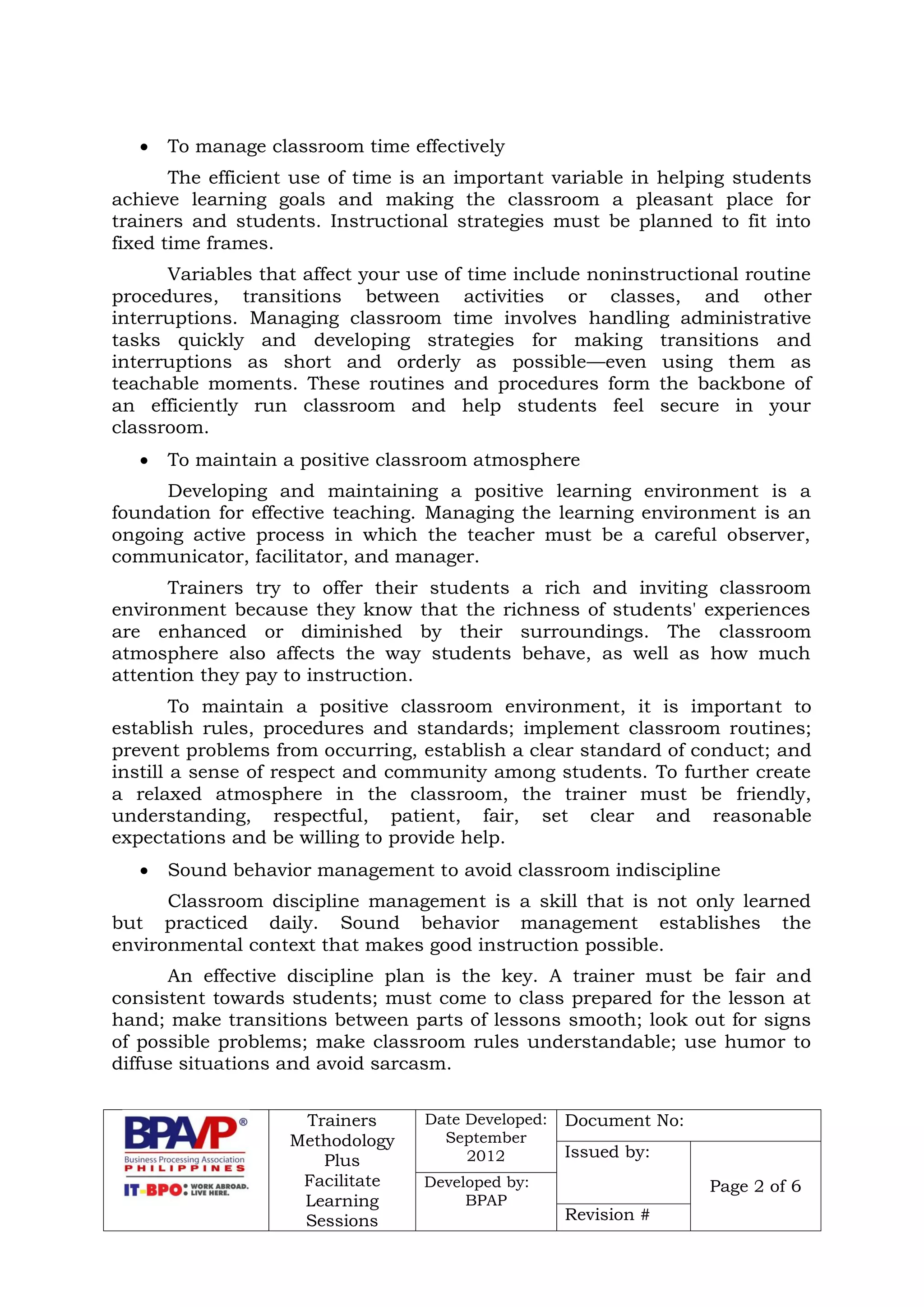 Importance of Classroom Management | PDF