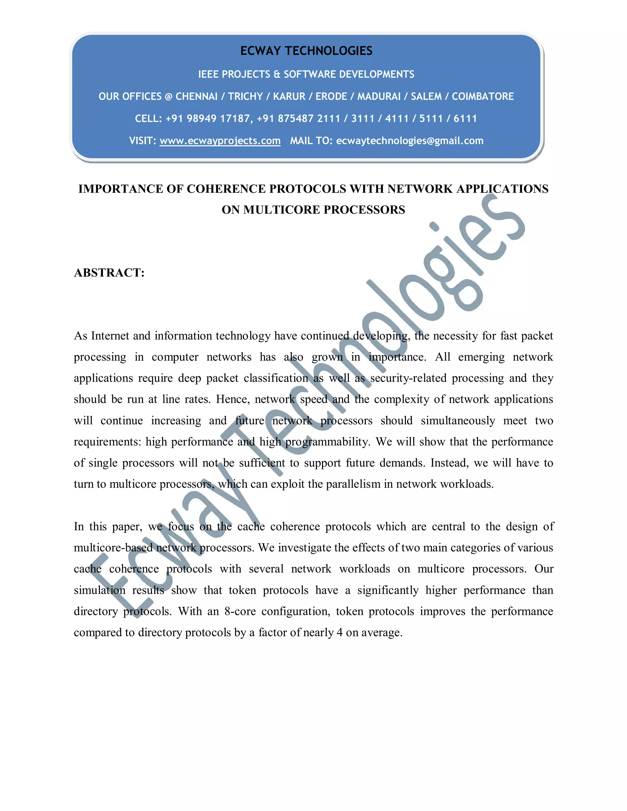 Importance of coherence protocols with network applications on multicore processors | PDF