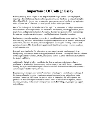 Importance Of College Essay. Importance of college education essay ...