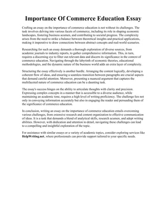 Importance Of Commerce Education Essay. Notes On Commerce - The ...