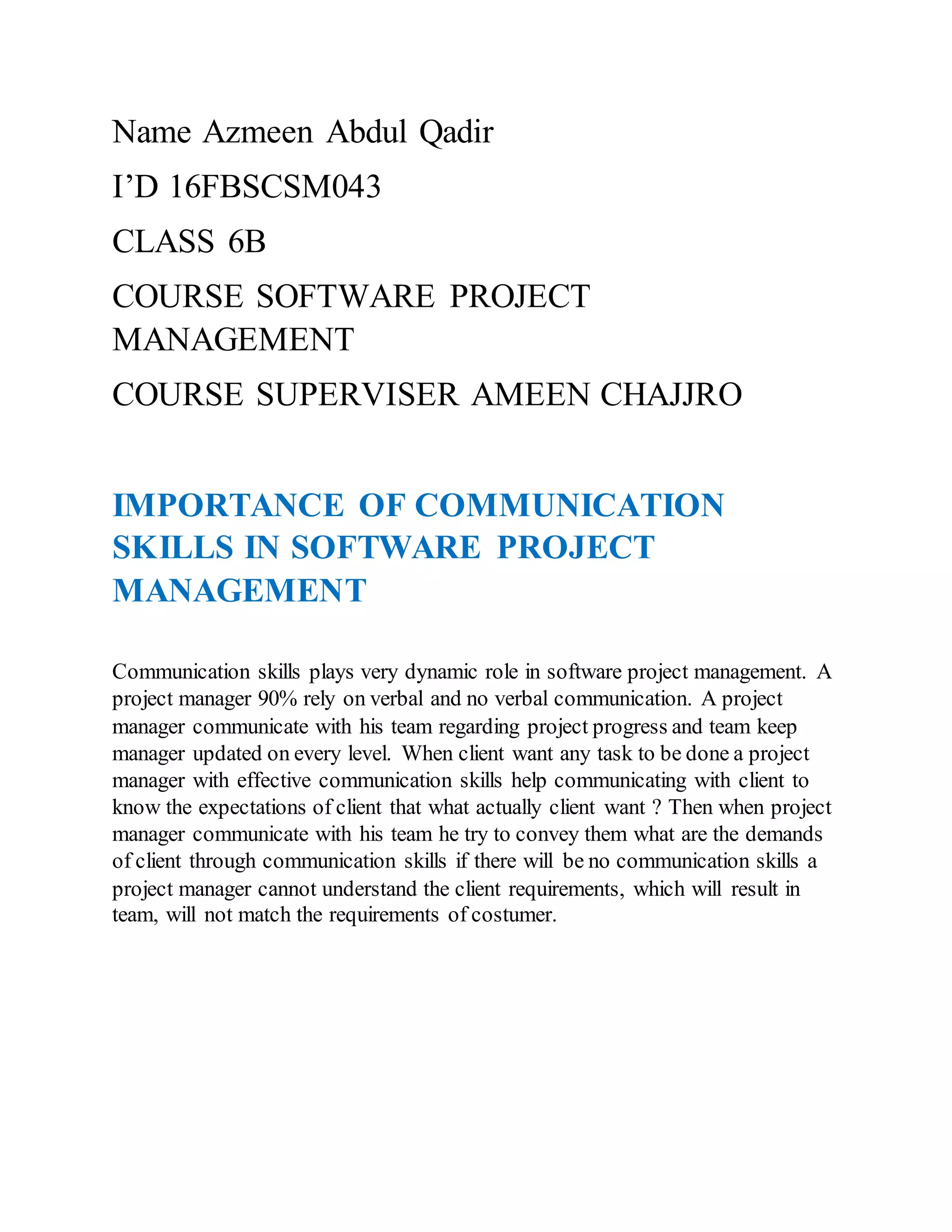 Importance of communication skill in project management and at ...