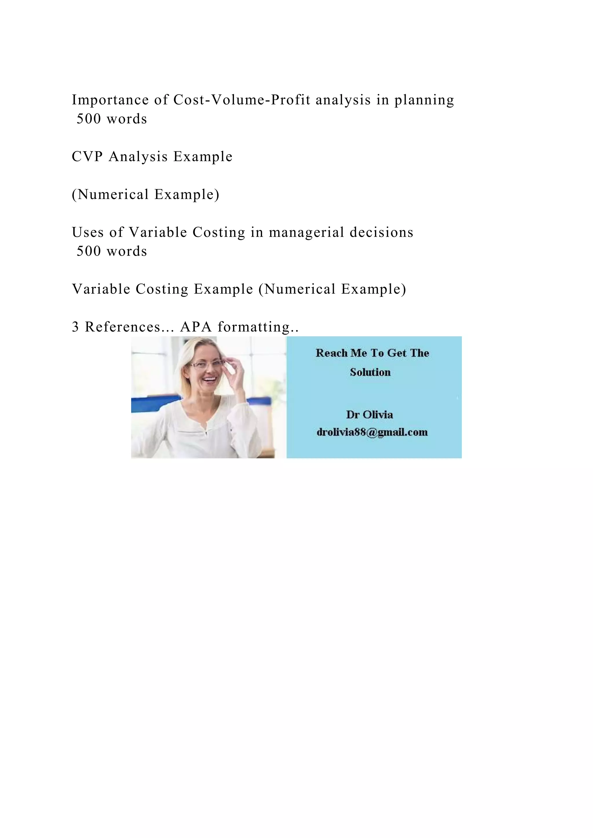 Importance of Cost-Volume-Profit analysis in planning 500 words.docx