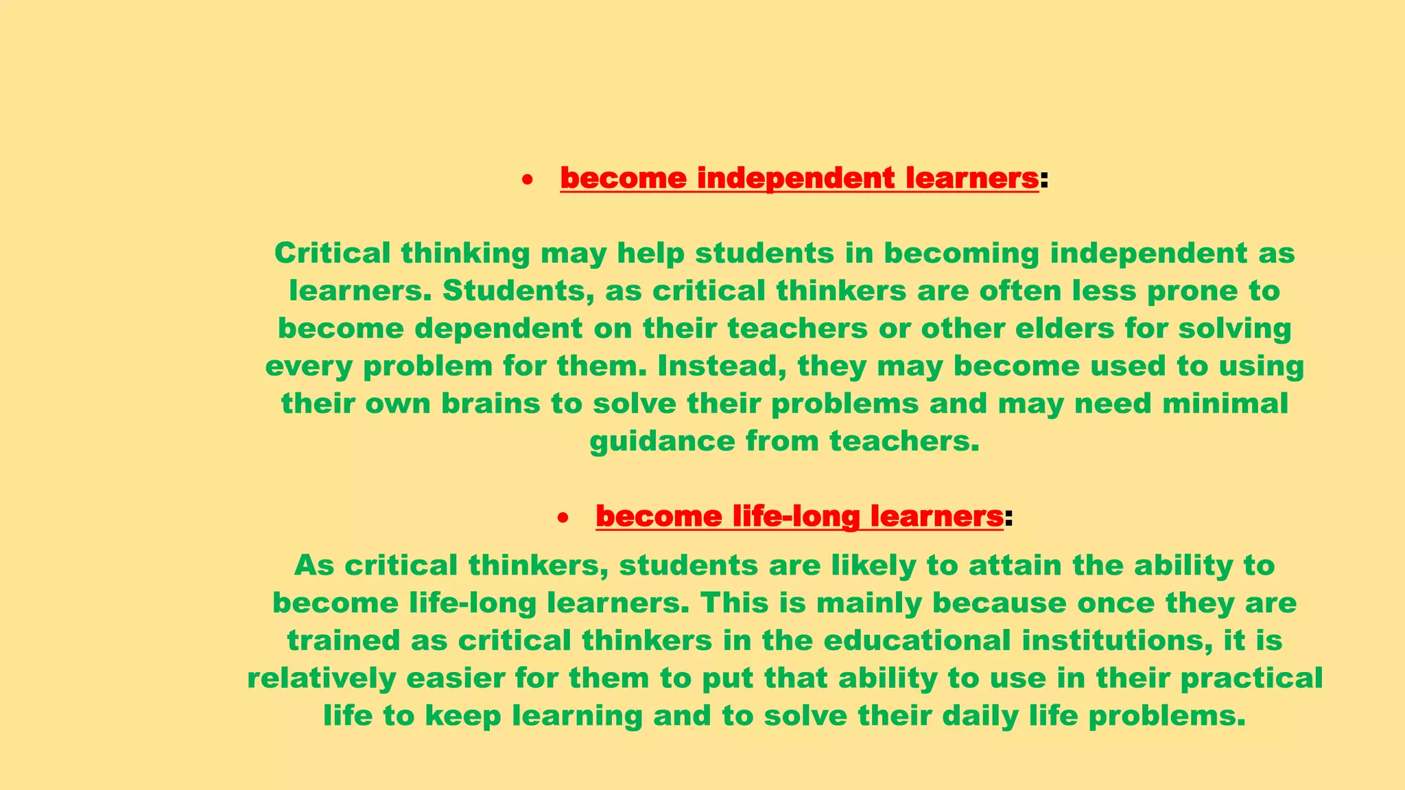 Importance of critical thinking for students | PPTX