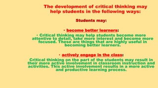Importance of critical thinking for students | PPTX