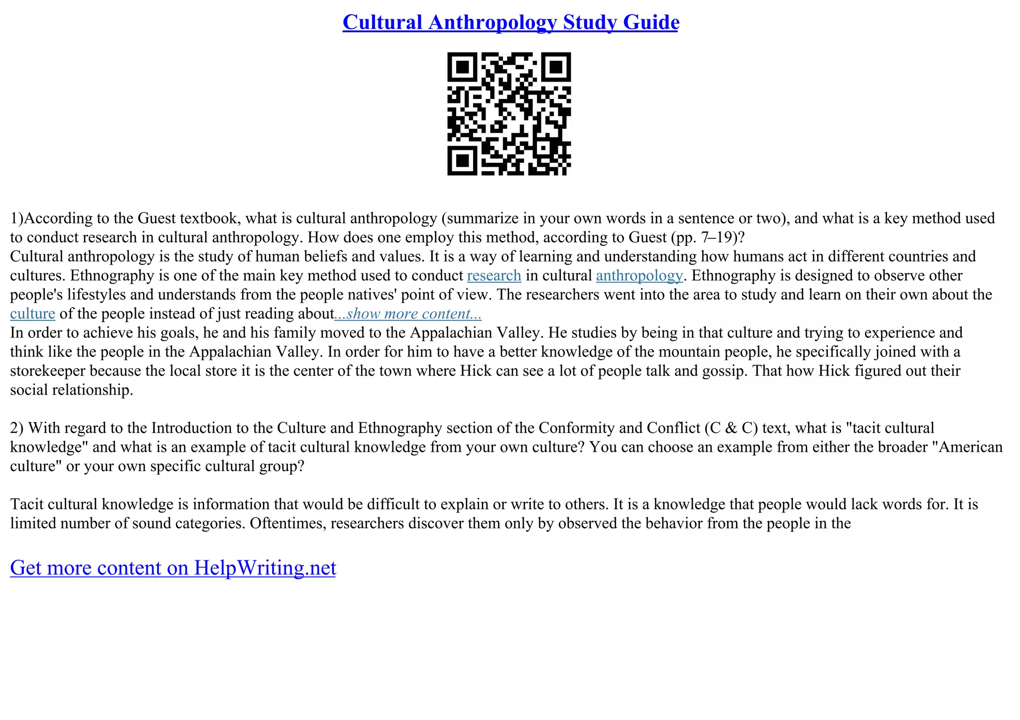 Importance Of Culture In Anthropology | PDF