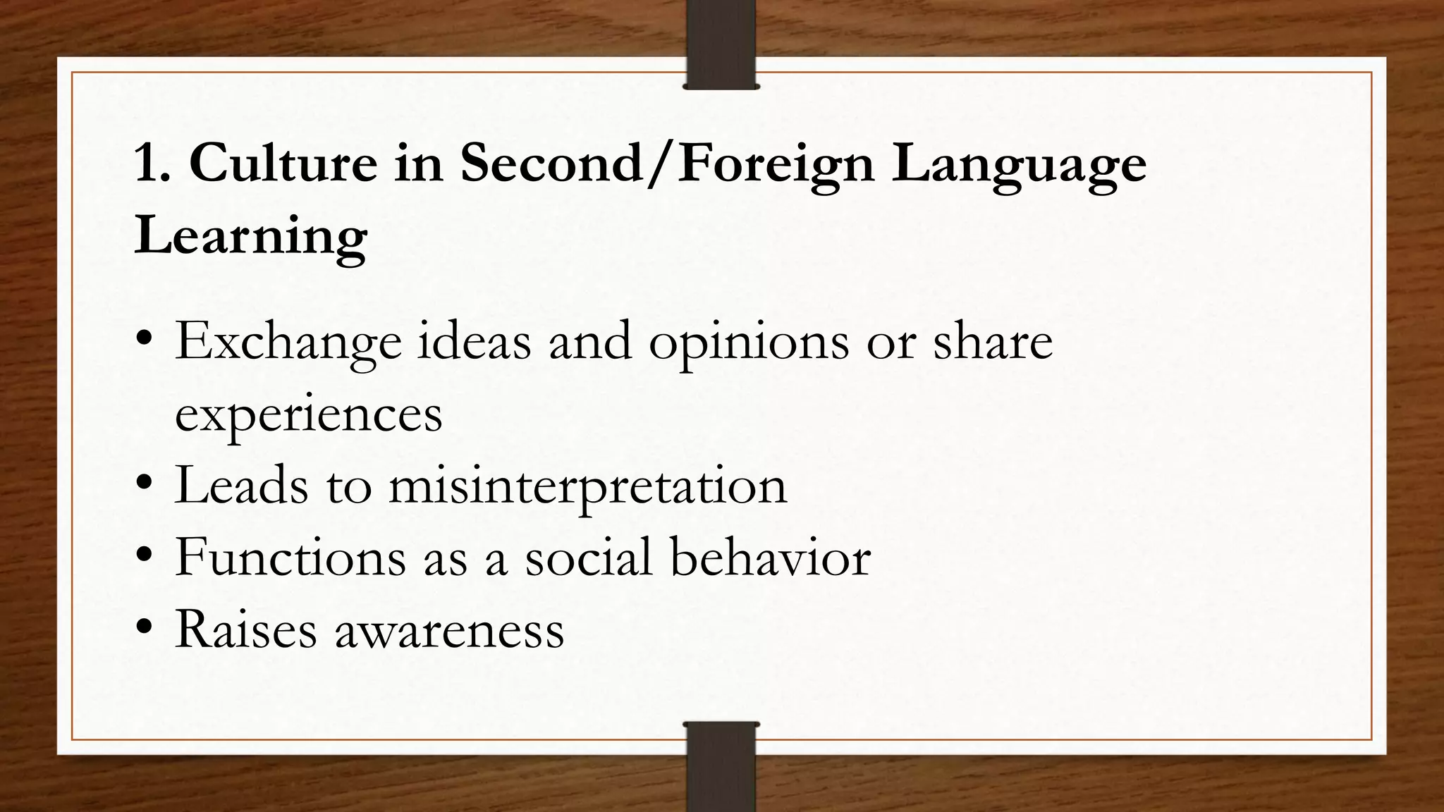 Importance of culture in second and foreign language learning | PPTX