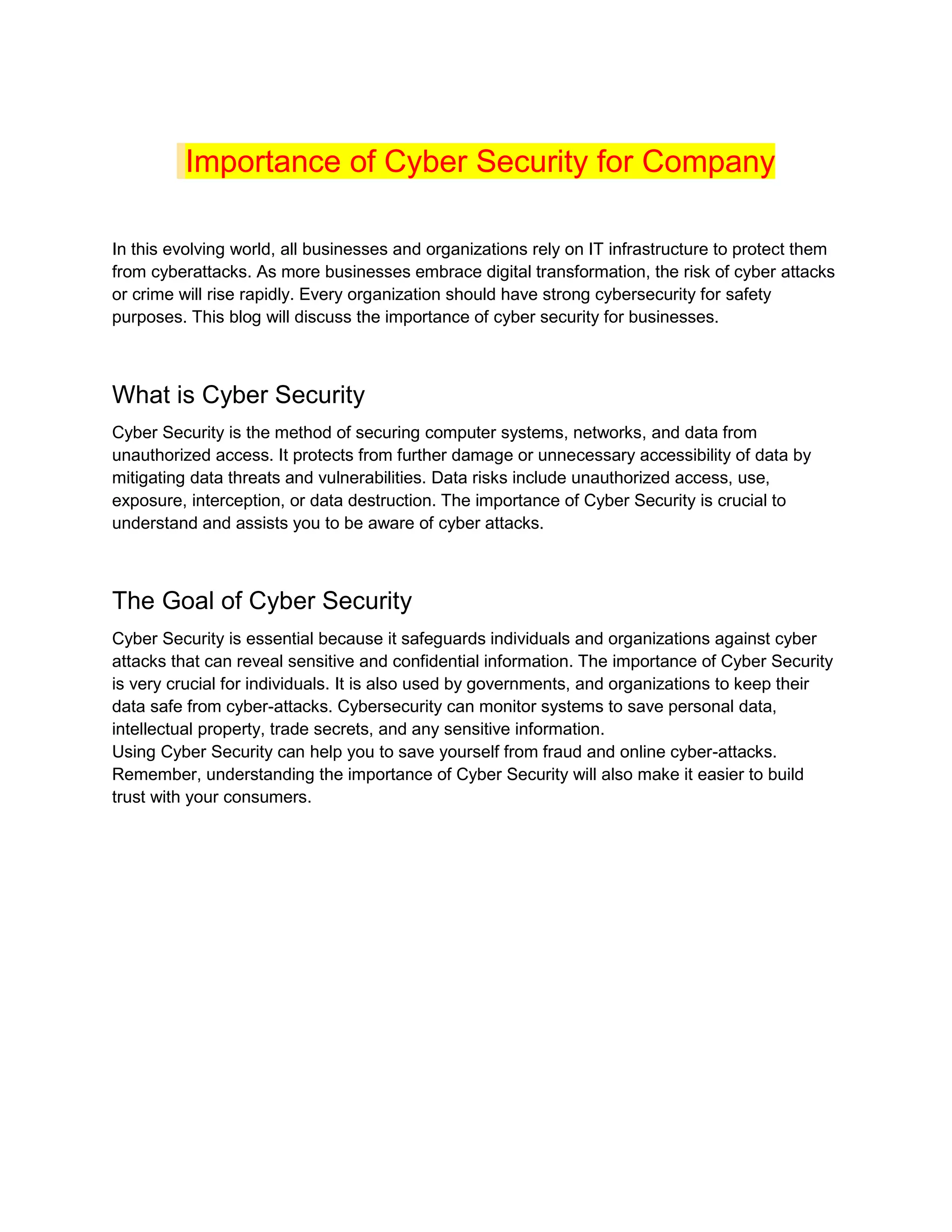 Importance of Cyber Security for Company.pdf | IT and Internet Support ...