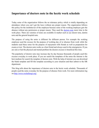 Importance of doctors note in the hectic work schedule | DOCX | Resume ...