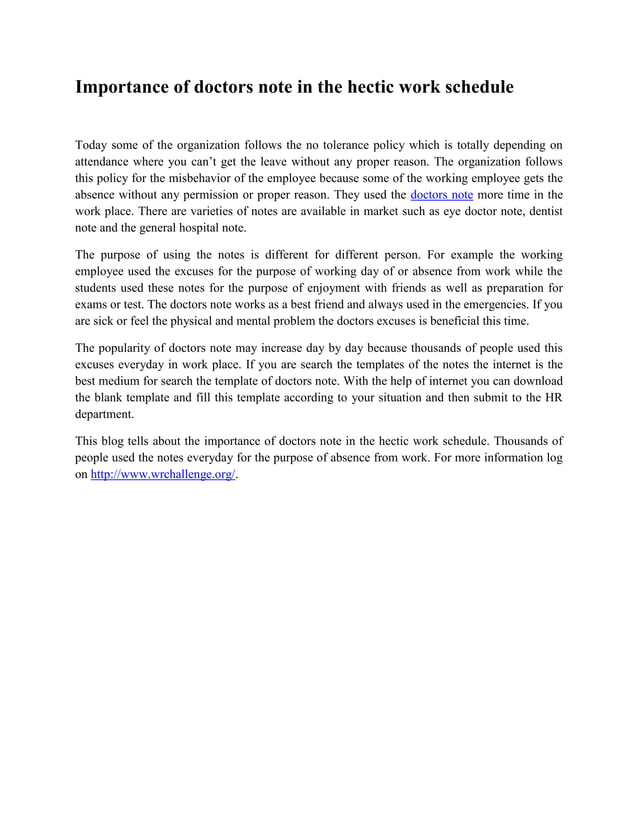 Importance of doctors note in the hectic work schedule | DOCX | Resume ...