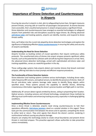 Importance of Drone Detection and Countermeasure in Airports | PDF