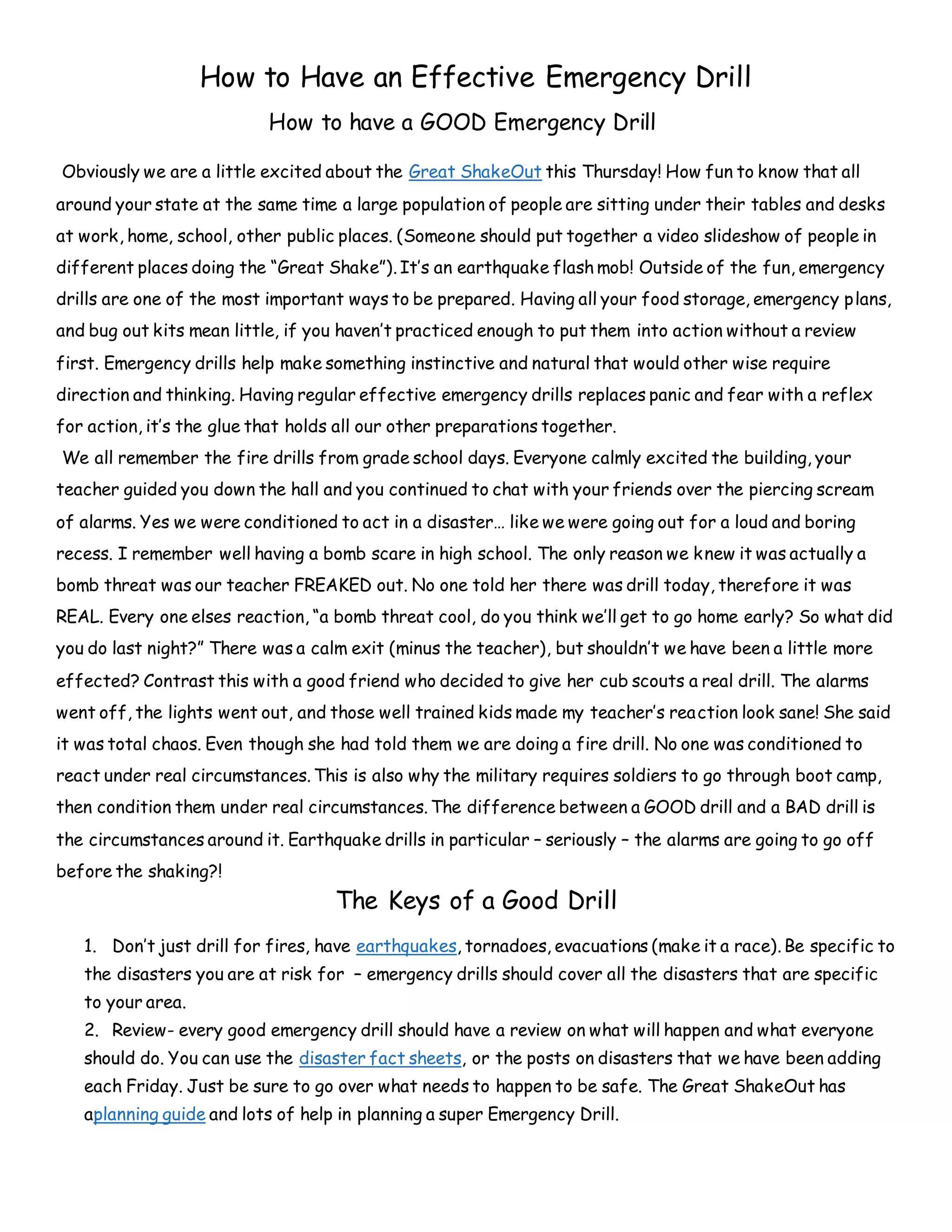 Importance of earthquake drills | DOCX