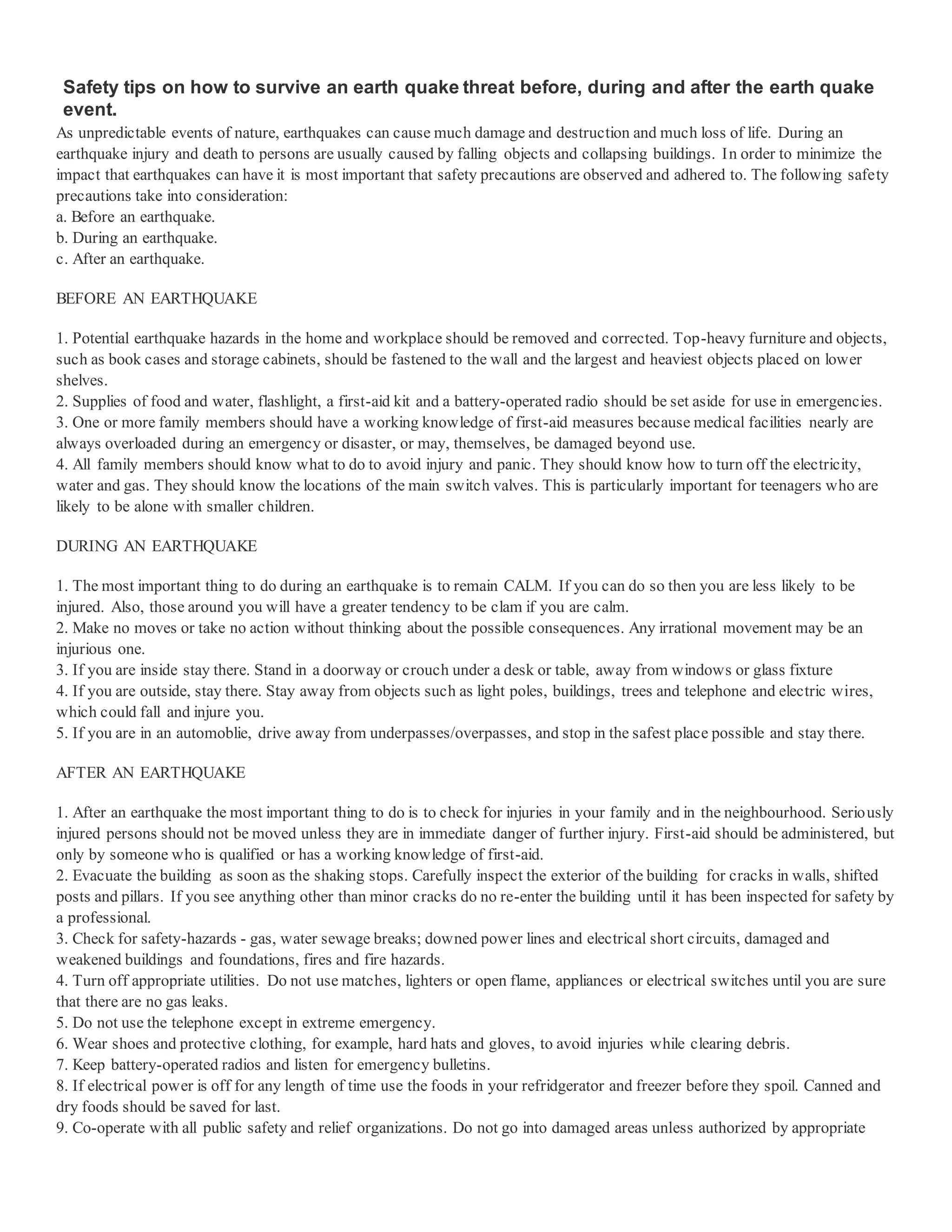 Importance of earthquake drills | DOCX