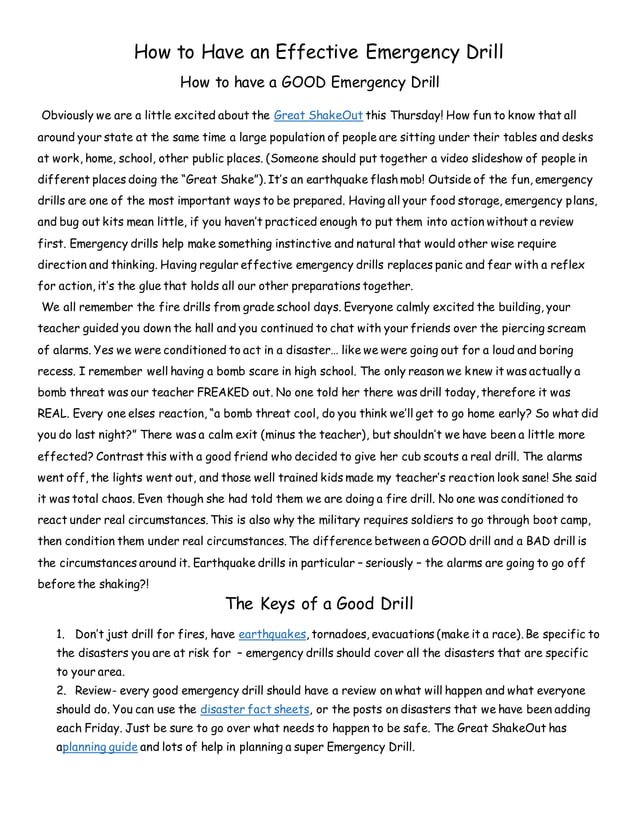 Importance of earthquake drills | DOCX | First Aid | Injuries