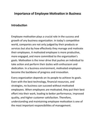 Importance of Employee Motivation in Business | DOCX